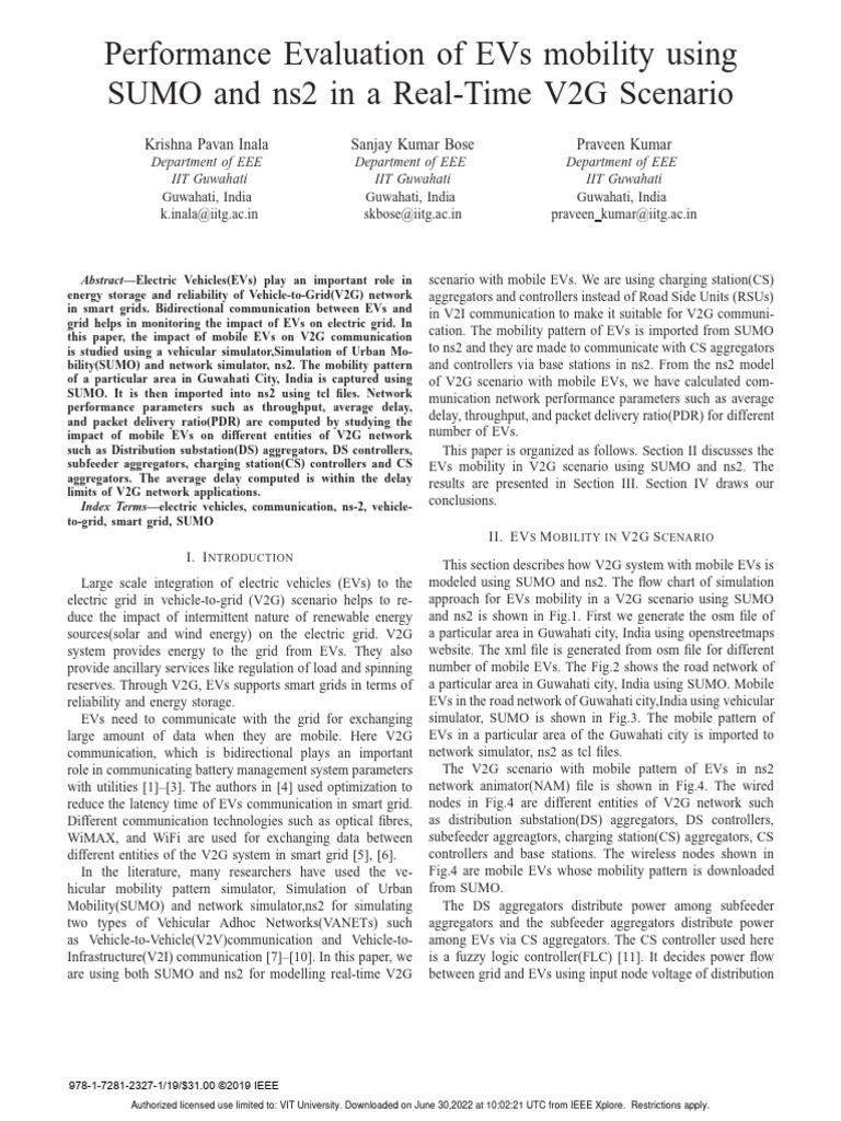 Performance Evaluation Of Evs Mobility Using Sumo And Ns2 In A Real