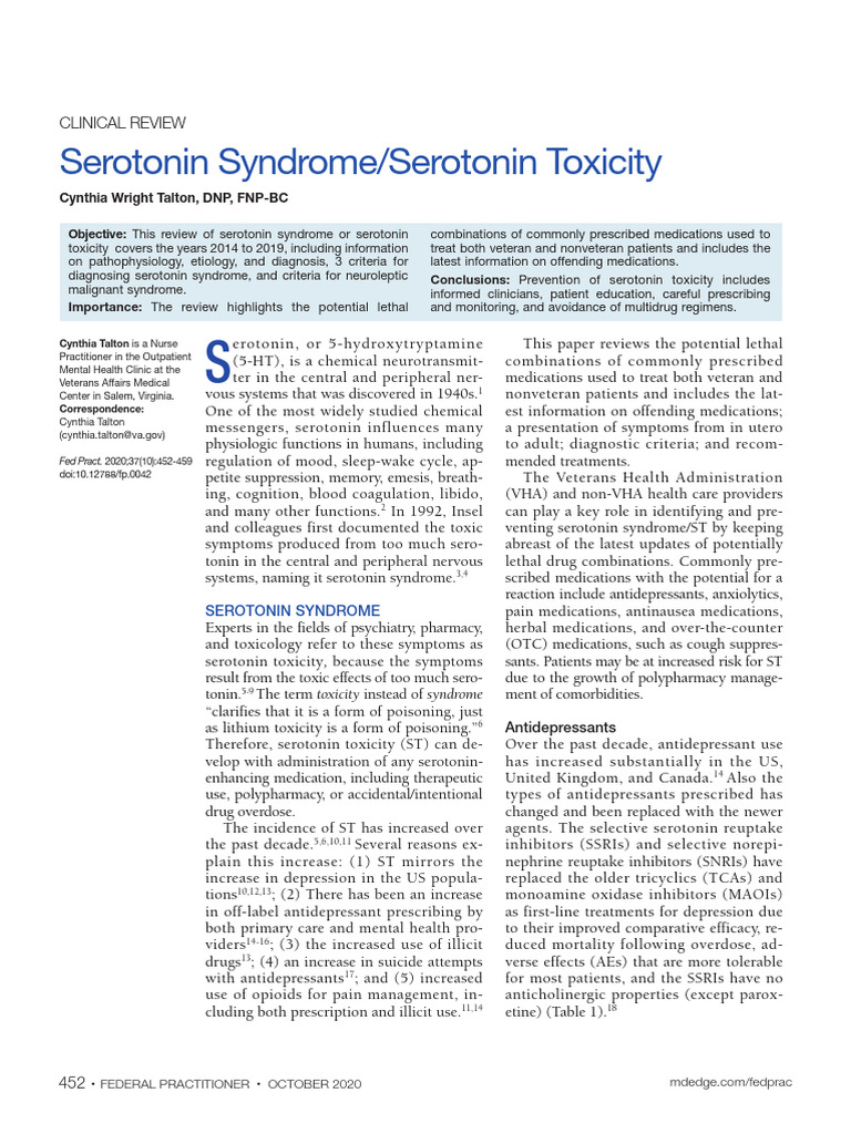 Serotonin Syndrome Serotonin Toxicity | PDF | Antidepressant ...