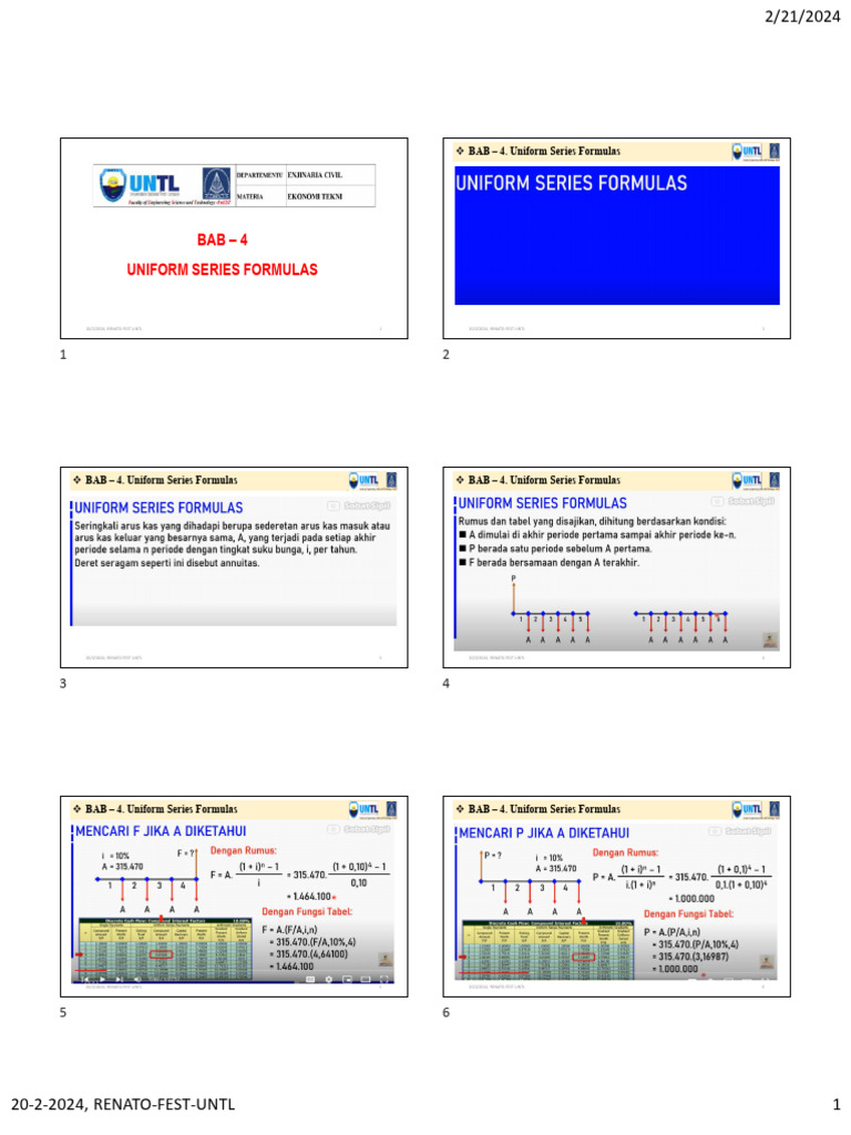 Chapter 4 Uniform Series Formula | PDF