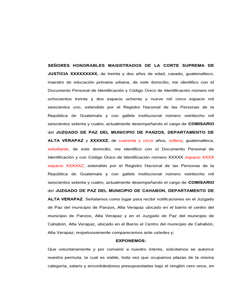 Solicitud de Permuta | Descargar gratis PDF | Guatemala | Justicia
