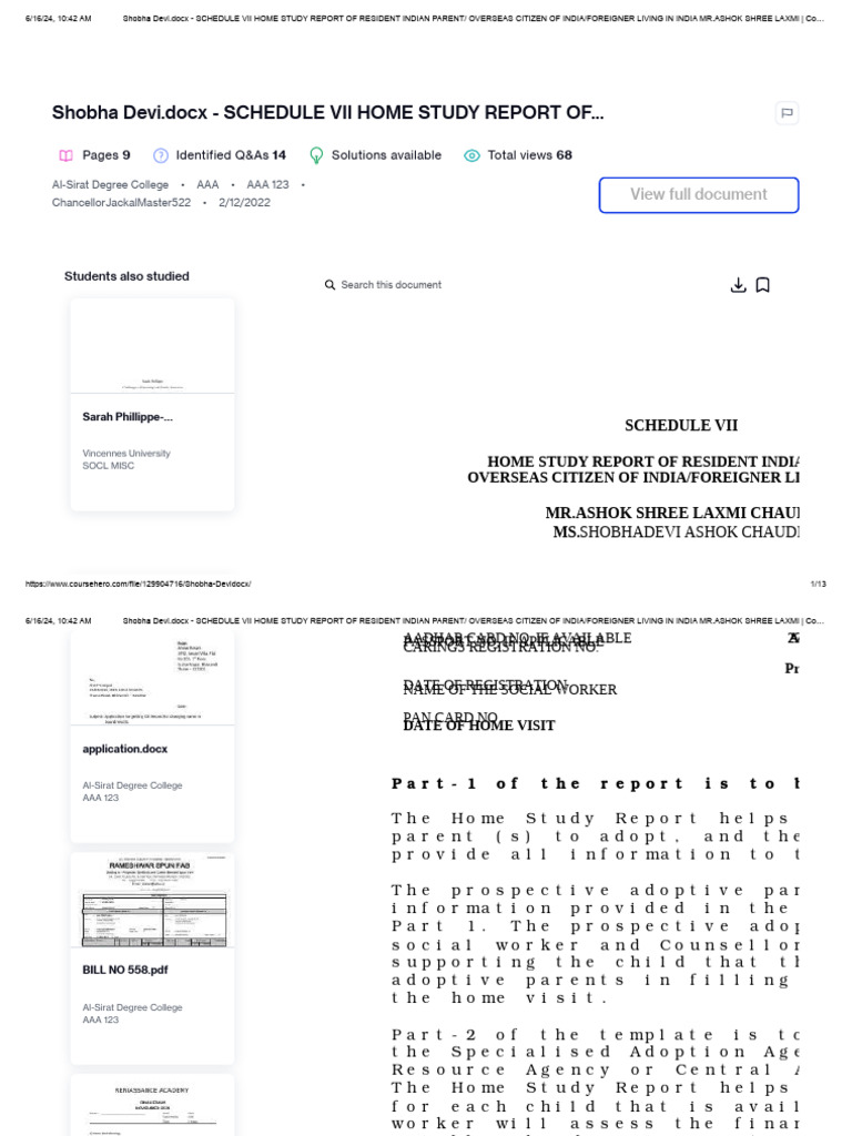 Shobha Devi - Docx - Schedule Vii Home Study Report Of... : View Full ...