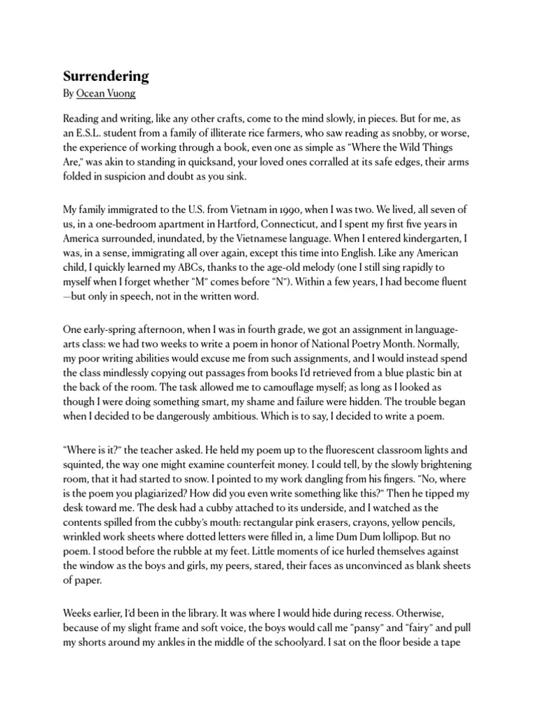 Surrendering by Ocean Vuong | PDF
