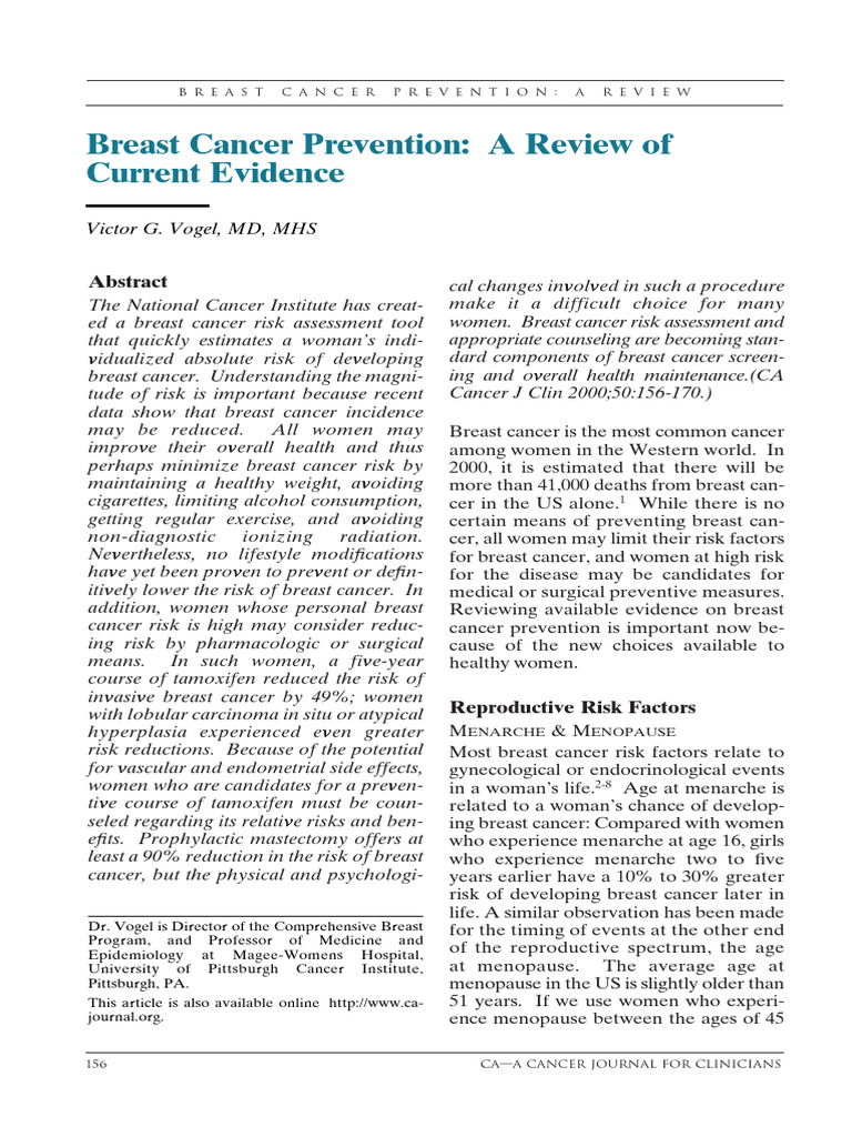 CA A Cancer J Clinicians - May June 2000 - Vogel - Breast cancer ...