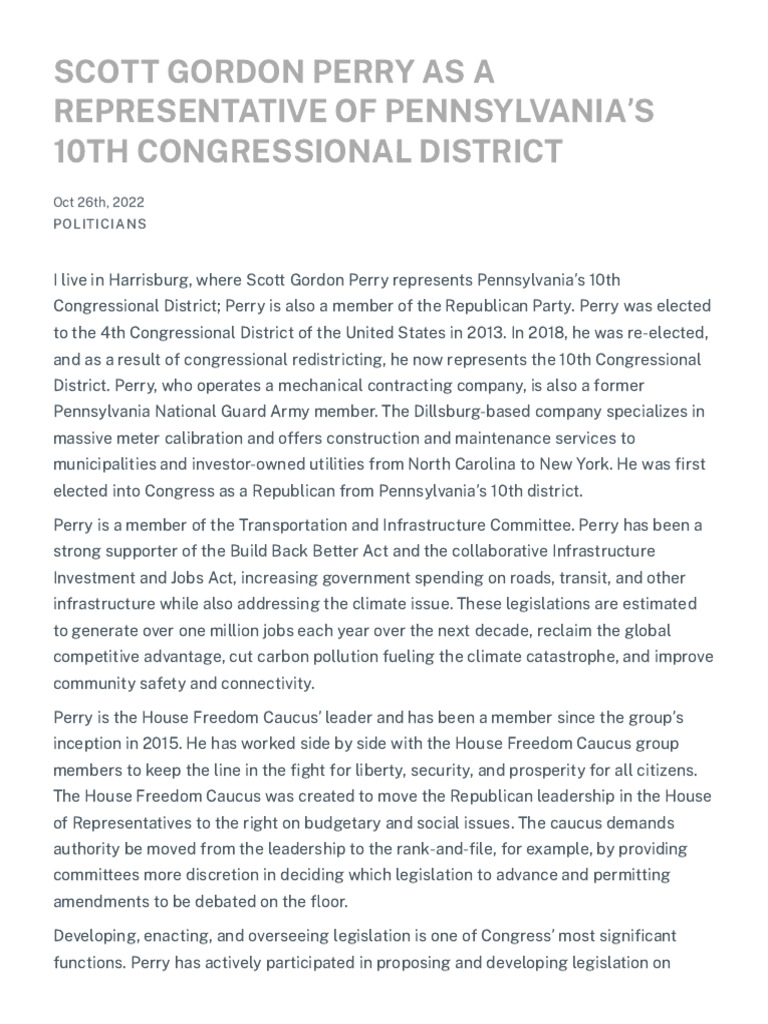 Scott Gordon Perry As A Representative of Pennsylvania's 10th ...