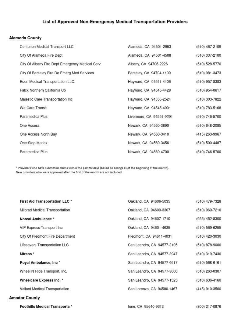 List of Approved NonEmergency Medical Transportation Providers | PDF ...