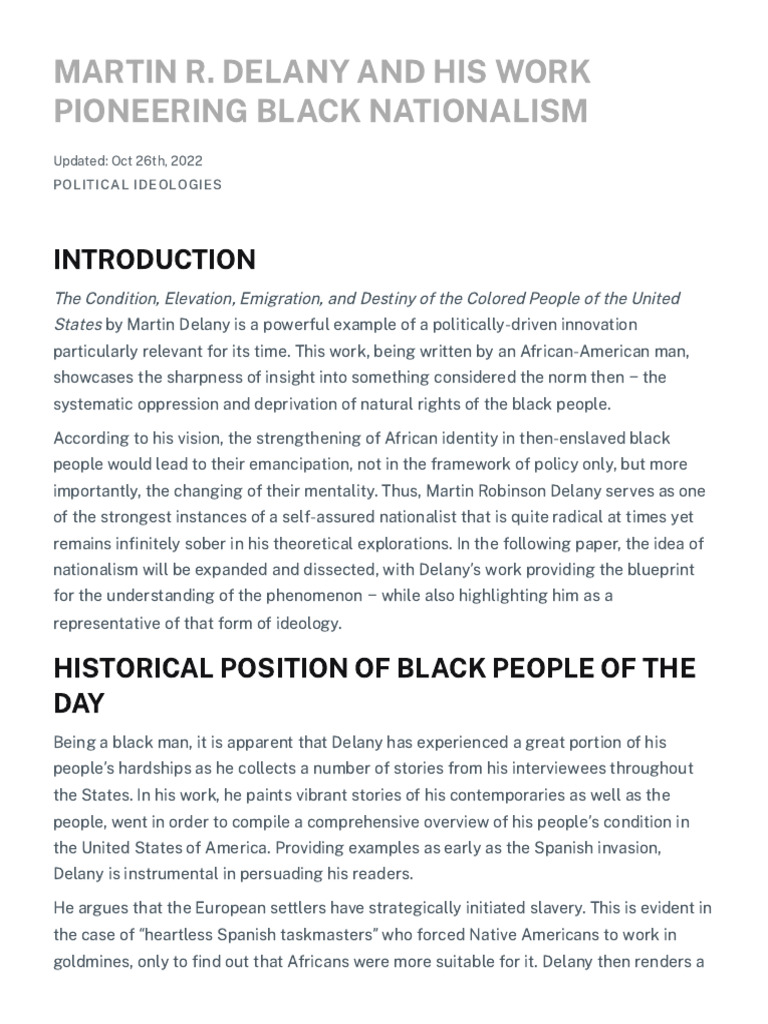 Martin R. Delany and His Work Pioneering Black Nationalism - Critical ...