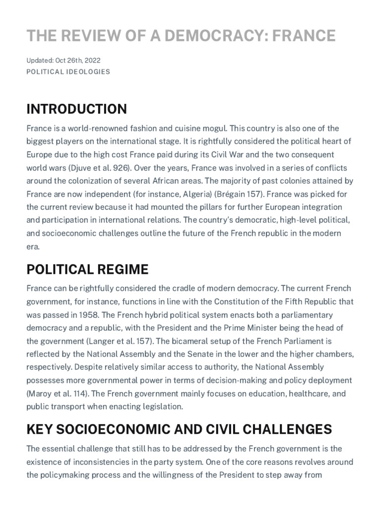 The Review of A Democracy - France - Essay Example Essay Example | PDF ...