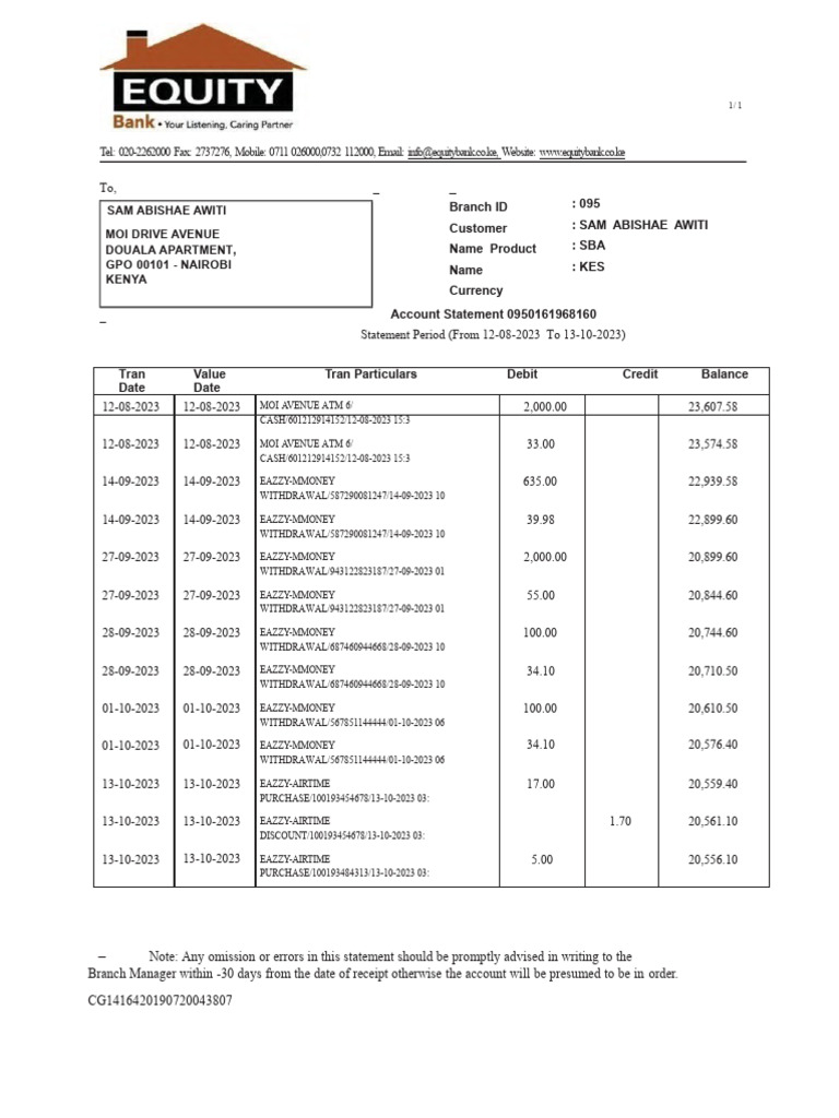 Nicholas Ngeso Bank Statement | PDF | Automated Teller Machine | Cash