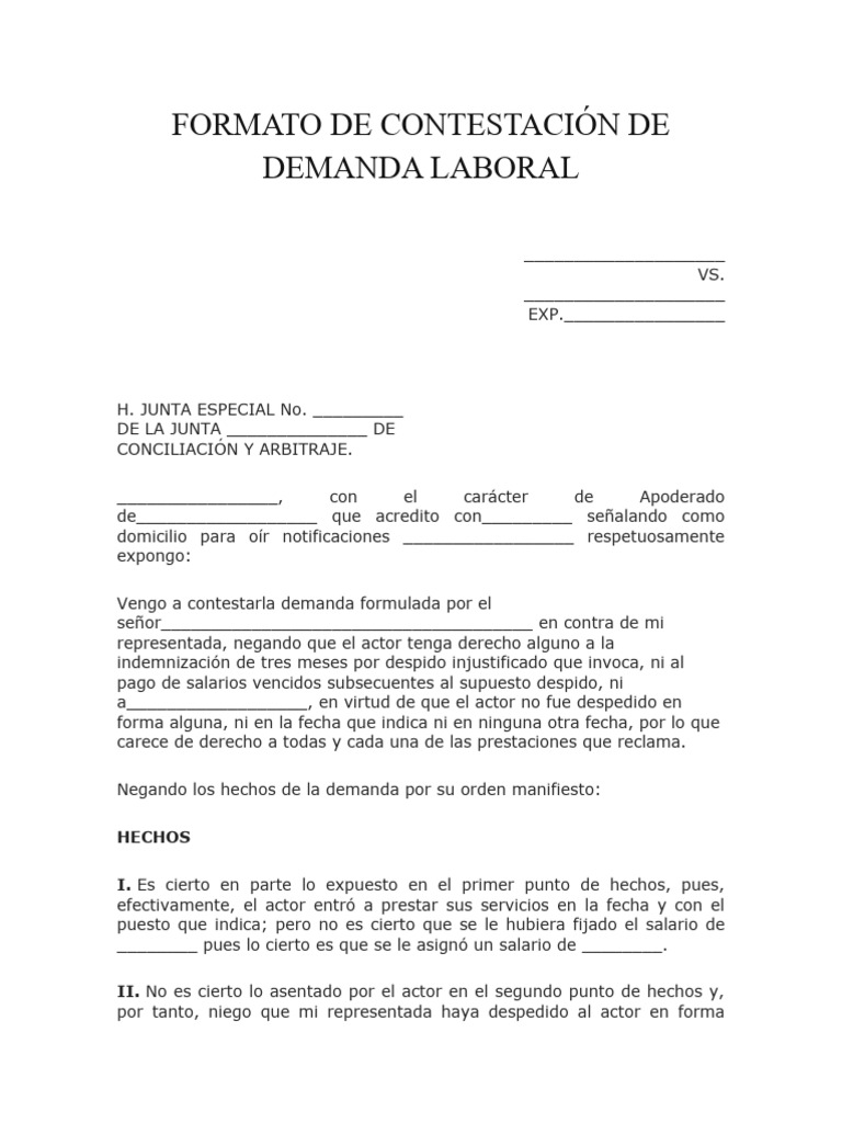 Formato de Contestación de Demanda Laboral | PDF | Justicia | Crimen y ...