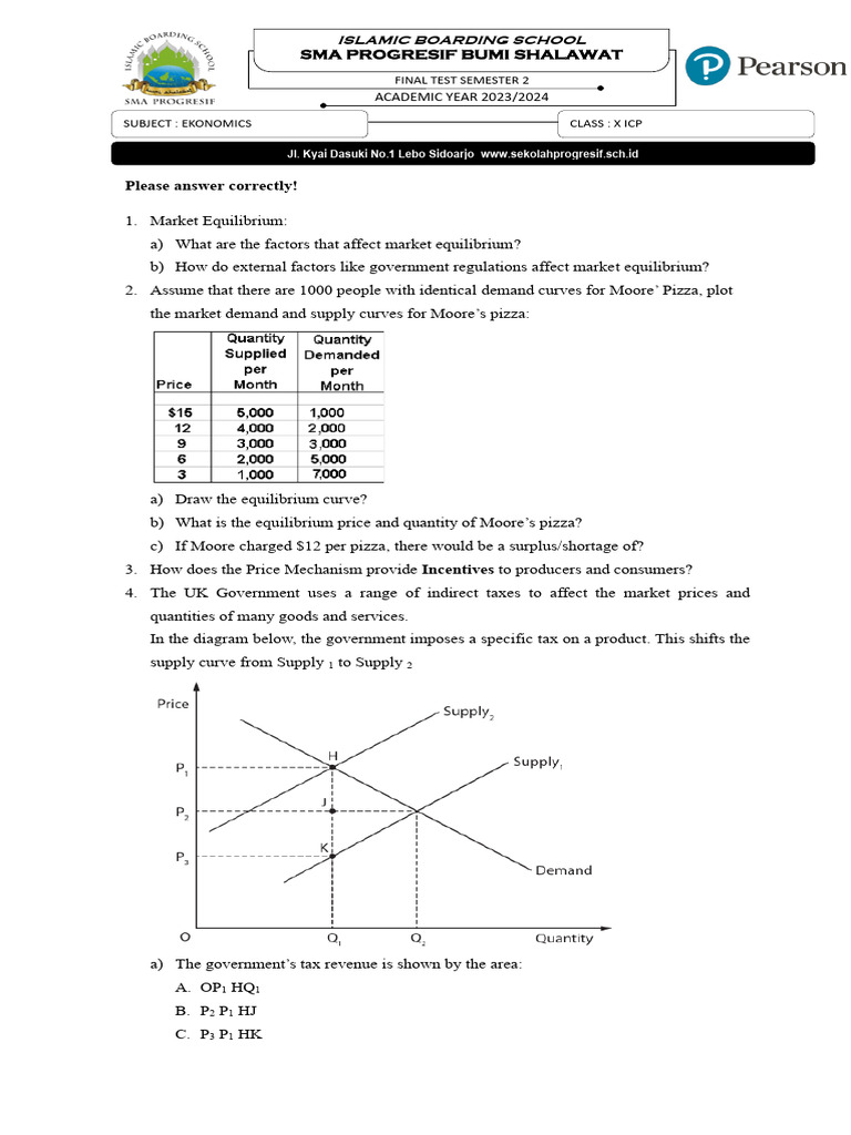 Soal PAS X ICP Semester 2 Economy | PDF | Economic Equilibrium ...
