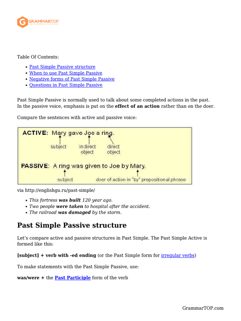 Past Simple Passive | PDF | Verb | Grammatical Number