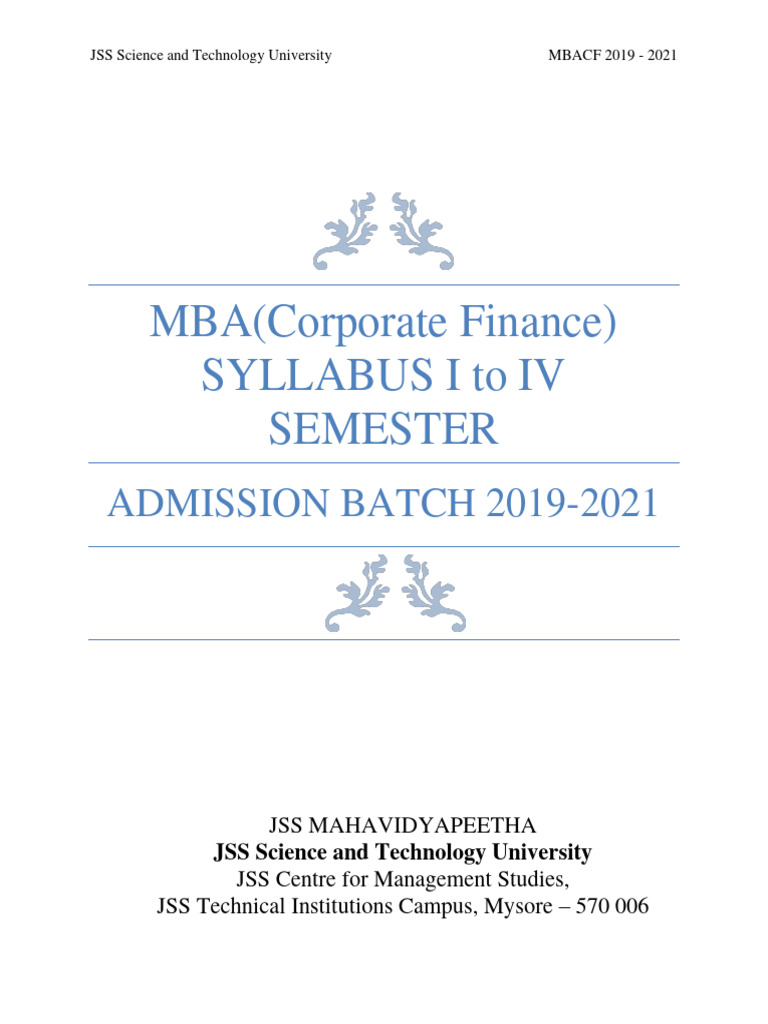 MBA Corporate Finance Syllabus 2019 21 | PDF | Long Run And Short Run ...
