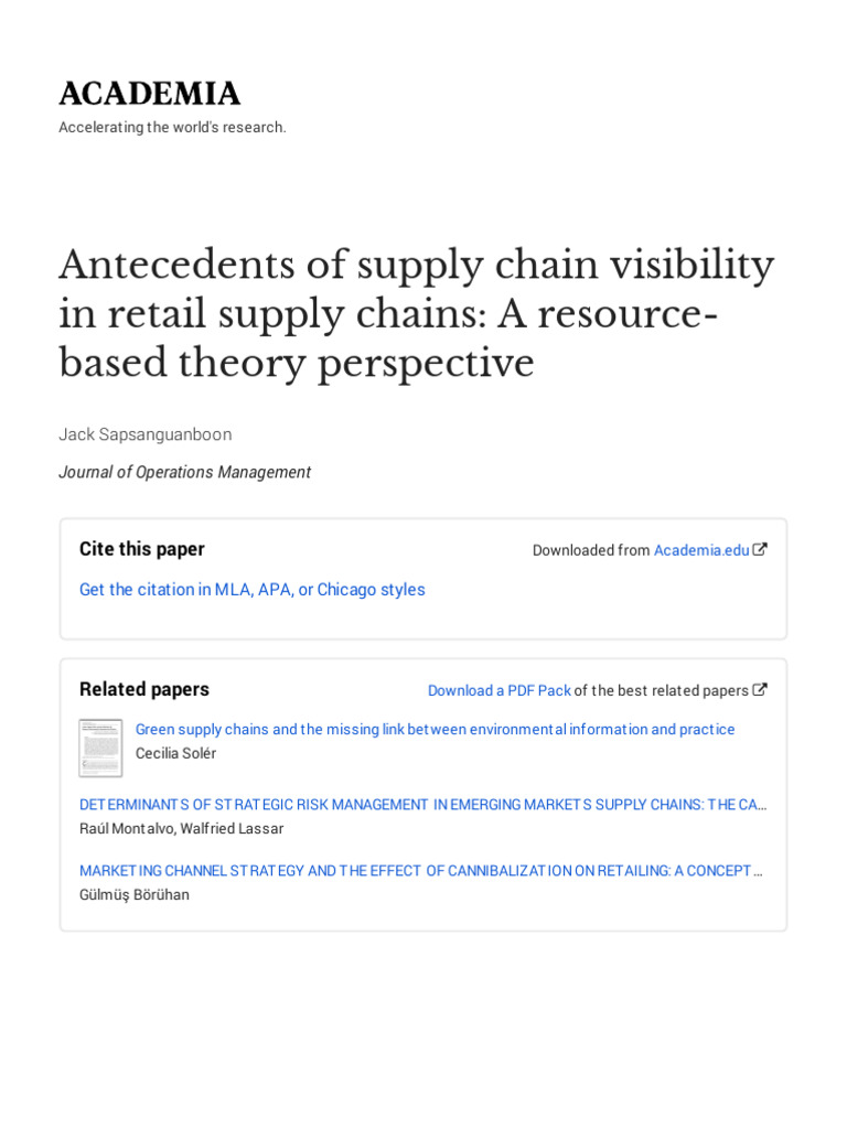 Resource-Based Theory | PDF | Supply Chain | Competitive Advantage