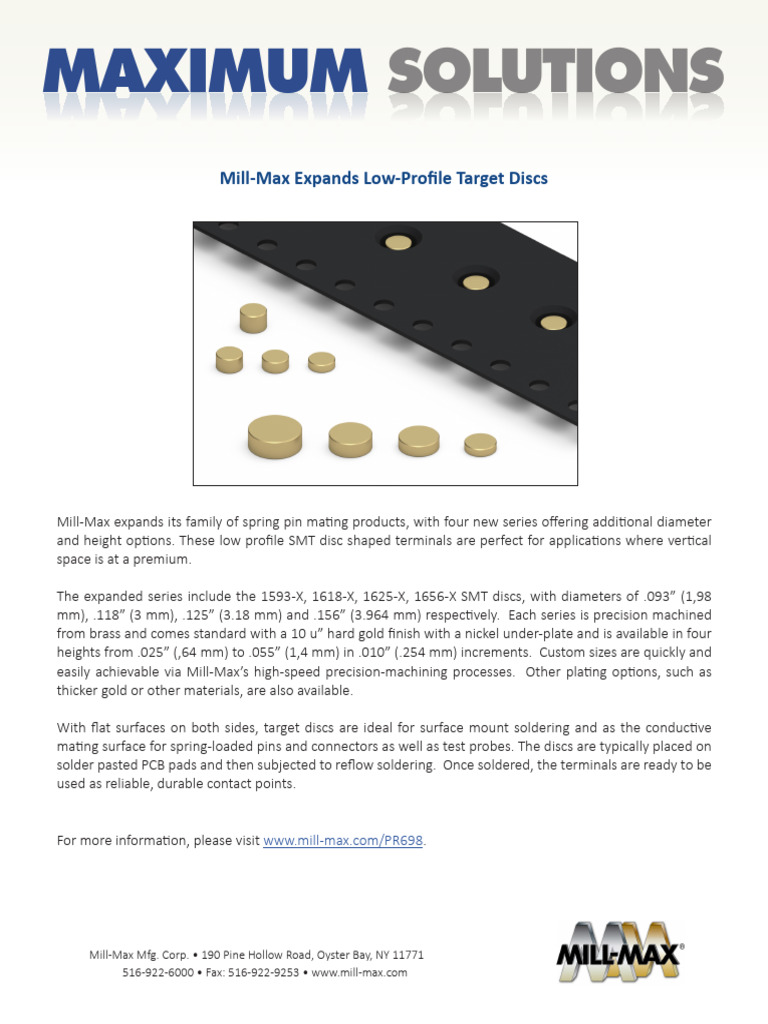 Mill-Max Low-Profile SMT Target Discs | PDF | Electrical Connector ...