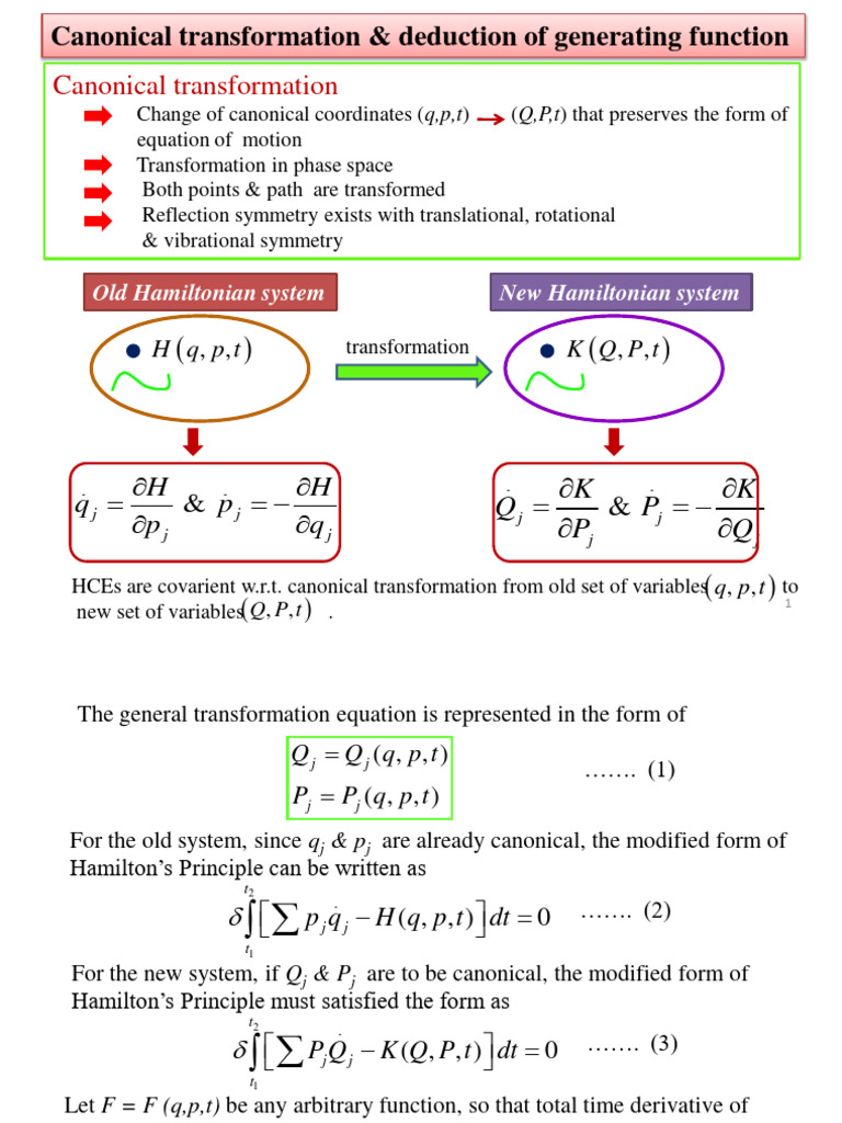 Canonical Transformation & Deduction of Generating Function | PDF | Hamiltonian Mechanics ...