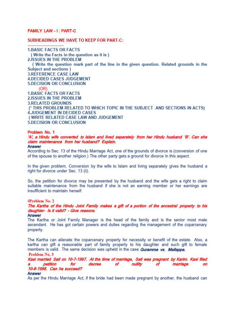 Family Law Issues and Case Analysis | PDF | Will And Testament | Divorce
