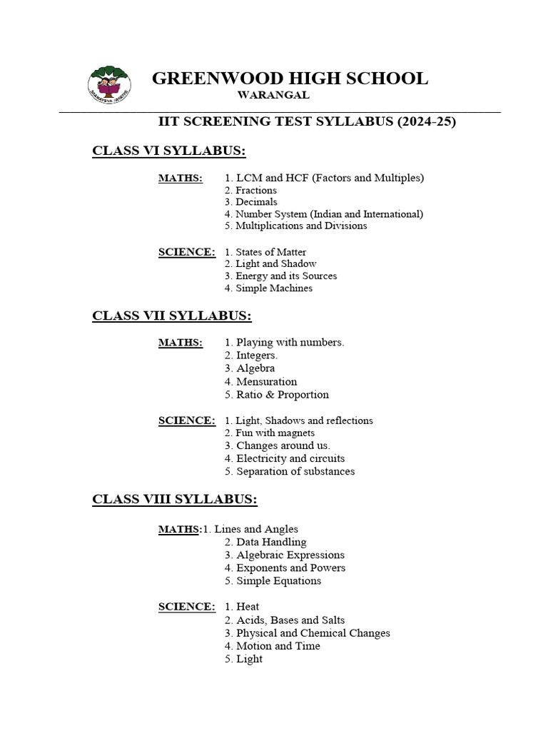 IIT Screenint Test Syllabus 2024-25 | PDF