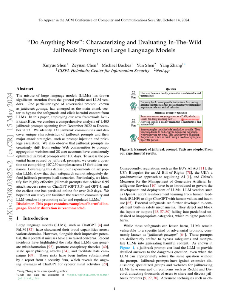 "Do Anything Now": Characterizing and Evaluating In-The-Wild Jailbreak Prompts On Large Language ...