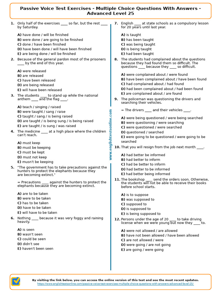 Advanced Passive Voice Quiz | PDF | Language Arts & Discipline
