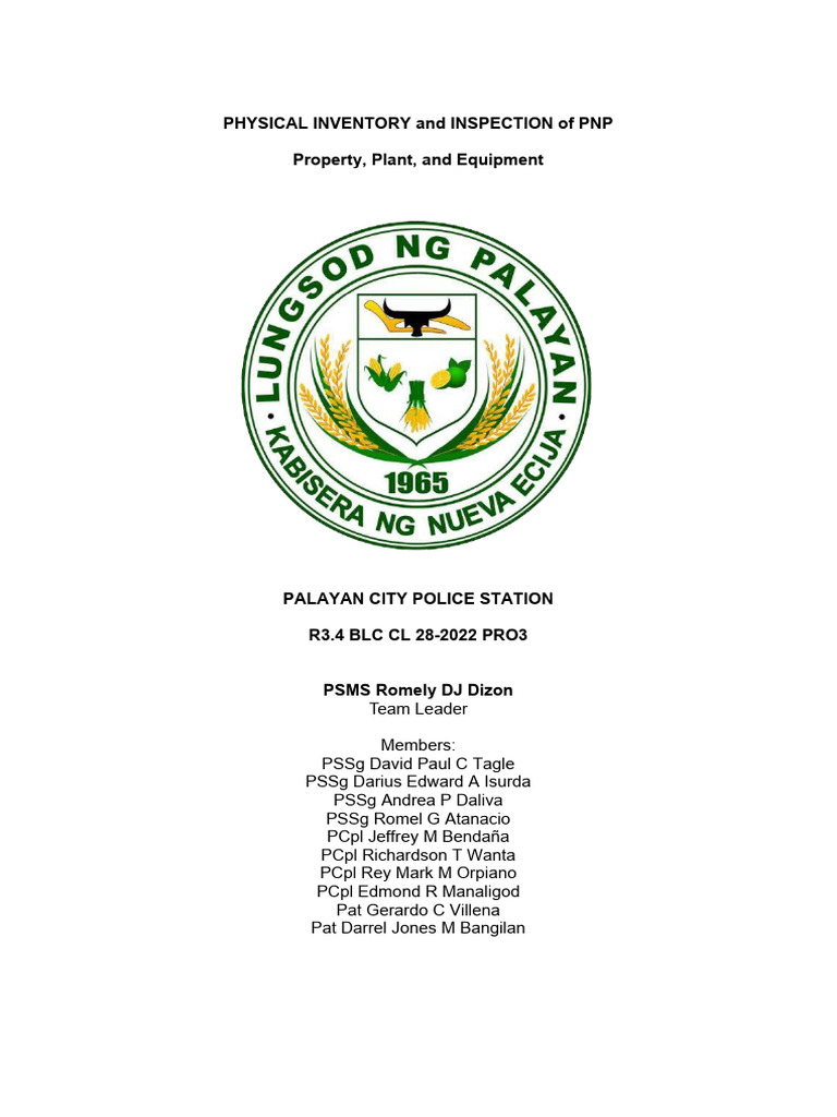 Physical Inventory and Inspection of PNP Property, Plant, and Equipment ...