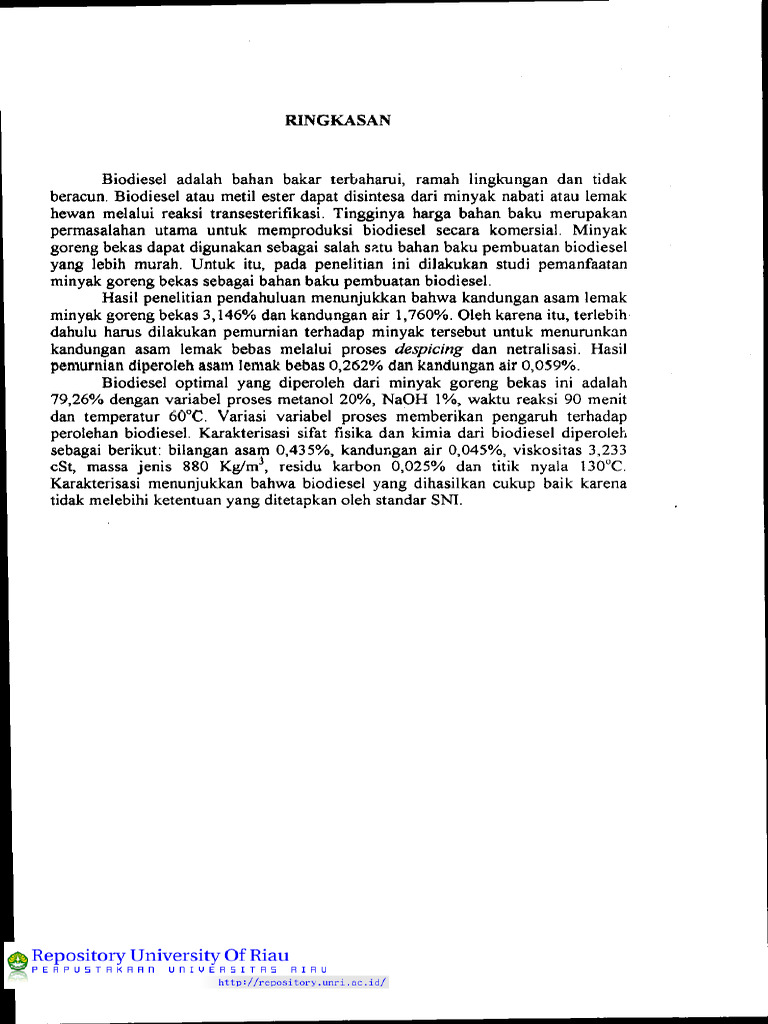 Optimalisasi Produksi Biodiesel Dengan Proses Transesterifikasi ...