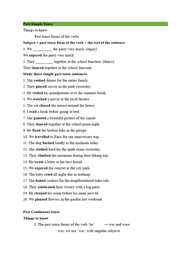 Writing Sentences - Past Simple Tense and Past Continuoue Tense | PDF ...