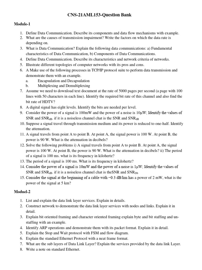 Computer Network and Security, All The Module Question Bank Vtu | PDF | Computer Network ...