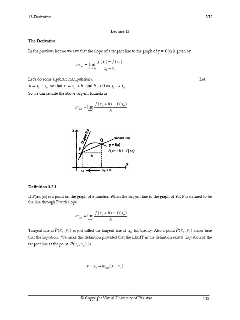 MTH101 - Lecture 15 | PDF | Derivative | Tangent