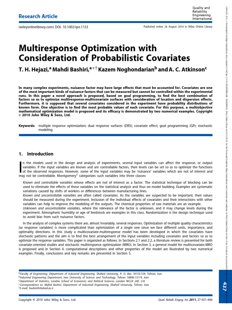 Quality Reliability Eng - 2010 - Hejazi - Multiresponse Optimization ...