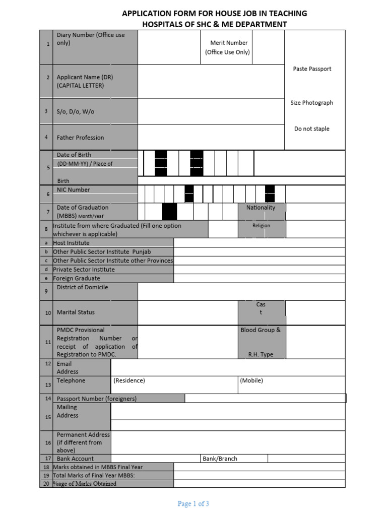House Job Application Form 2020 | PDF | Affidavit