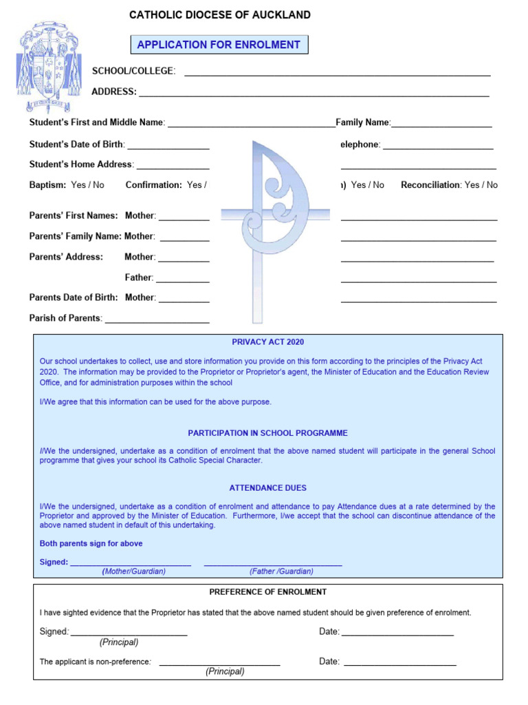 Auckland Catholic Diocese Form New | PDF | Catholic Church | Christian ...