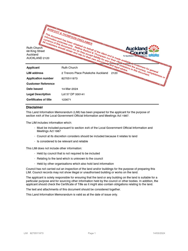 863646-LIM - Land Information Memorandum | PDF | Flood | Surface Runoff