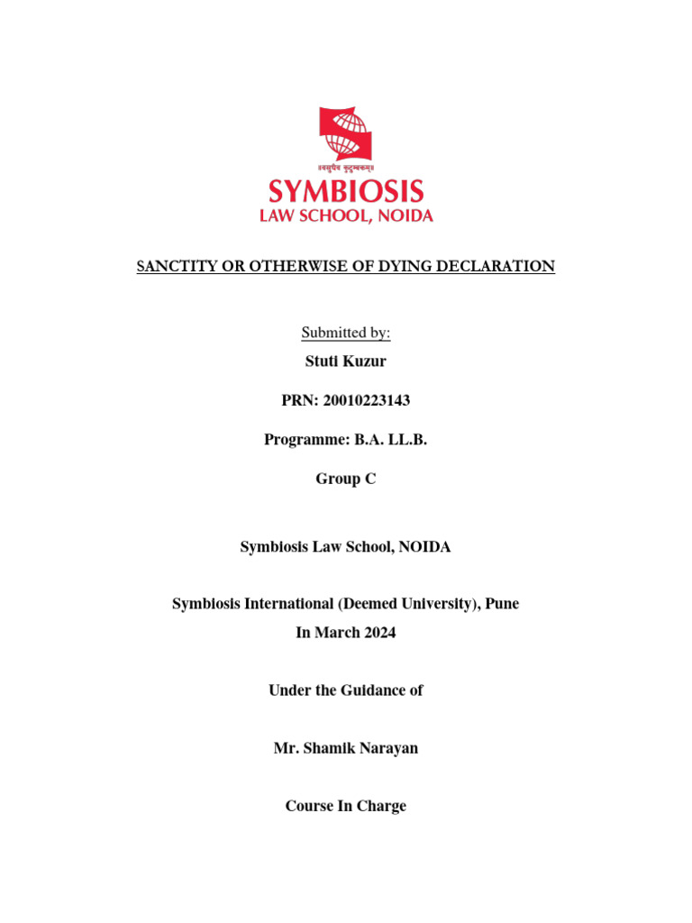Sanctity or Otherwise of Dying Declaration FINAL | PDF | Evidence (Law) | Justice