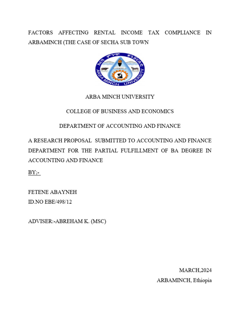 Fetene Proposal Final Reserch Paper | PDF | Taxes | Sampling (Statistics)