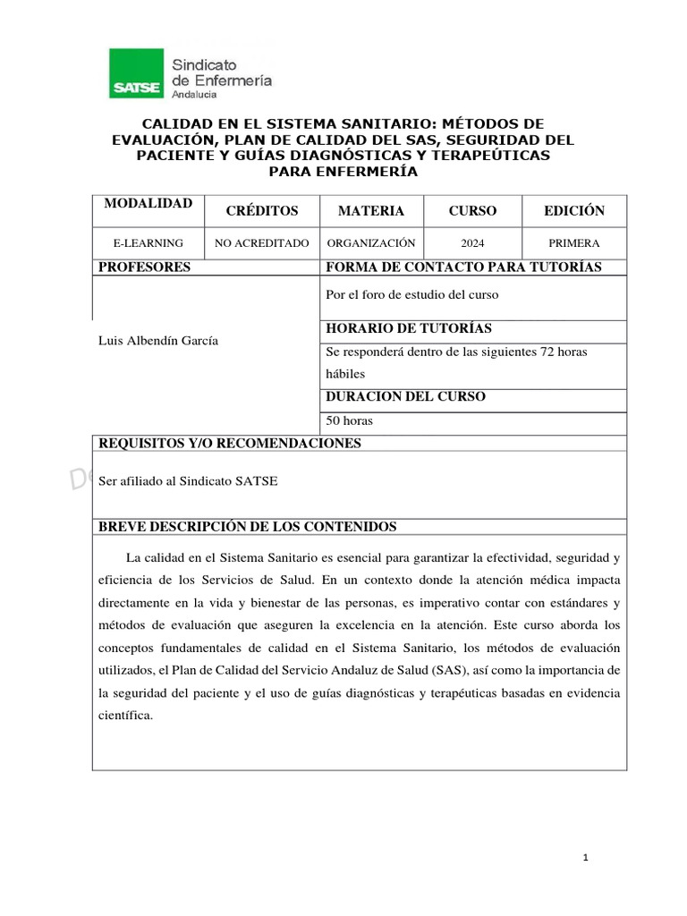 Guía del Alumno-Calidad en el Sistema Sanitario para Enfermería__75247592 | PDF | Seguridad del ...