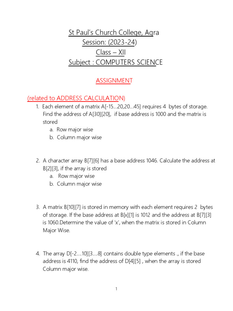 Address Calculation Assignment | Download Free PDF | Matrix (Mathematics) | Computer Programming