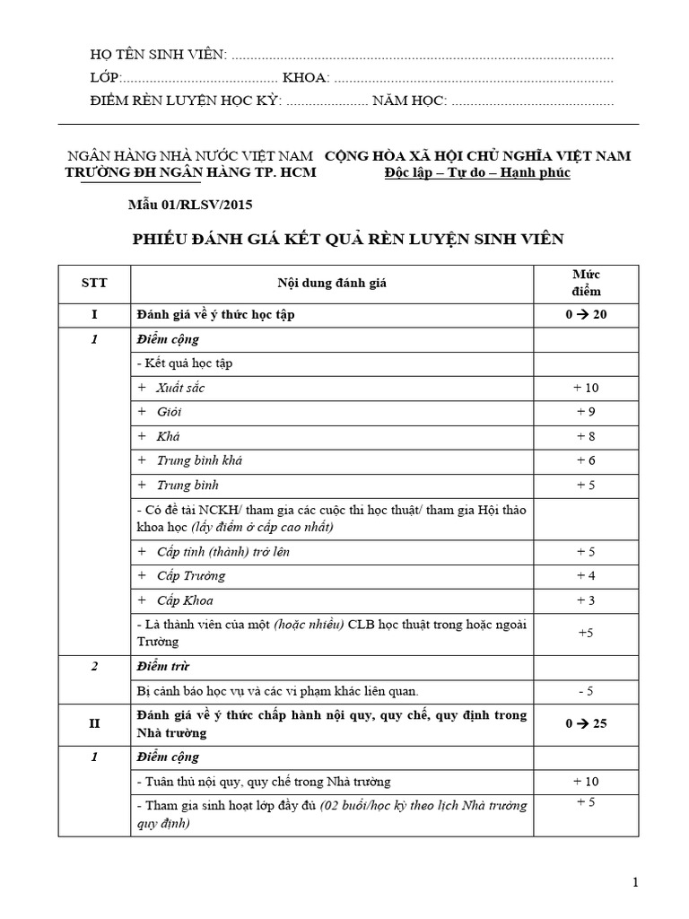 Mau Cham Diem Ren Luyen | PDF