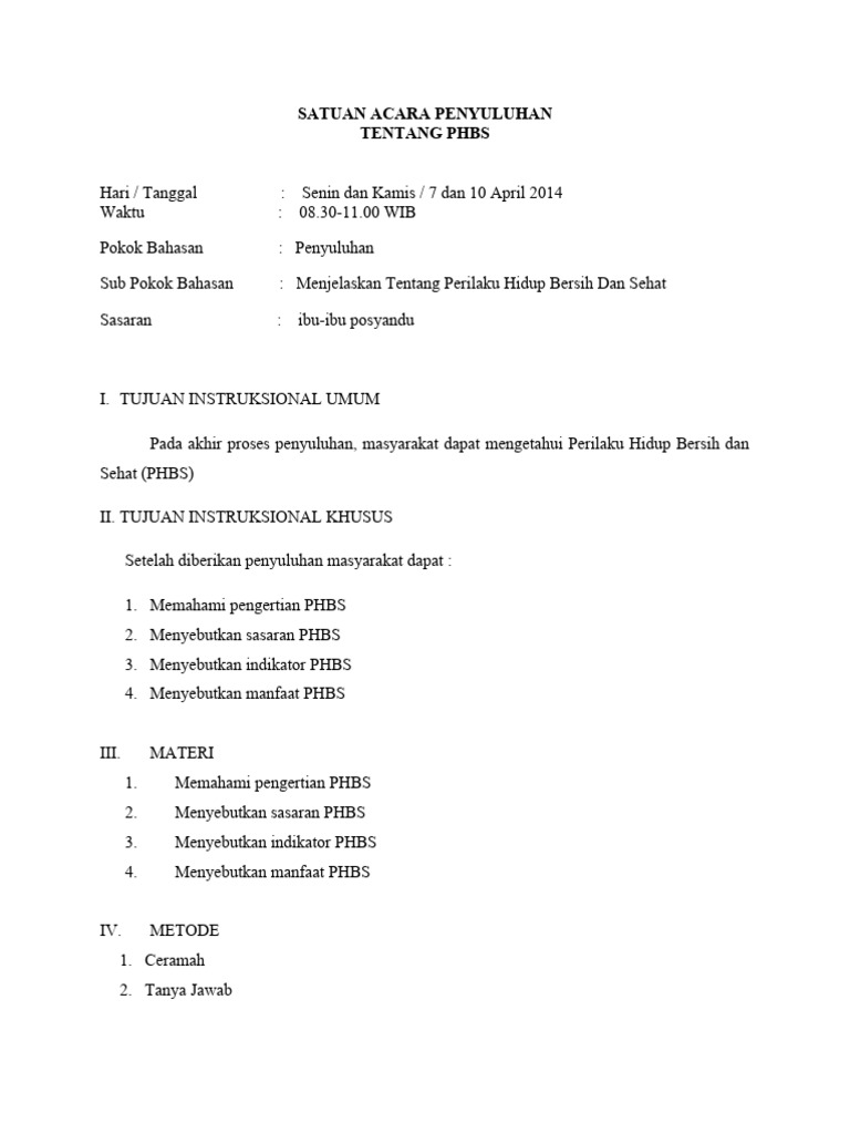 Sap PHBS RT | PDF | Kesehatan Holistik