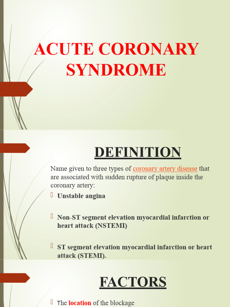 Acute Coronary Syndrome | PDF | Myocardial Infarction | Clinical Medicine