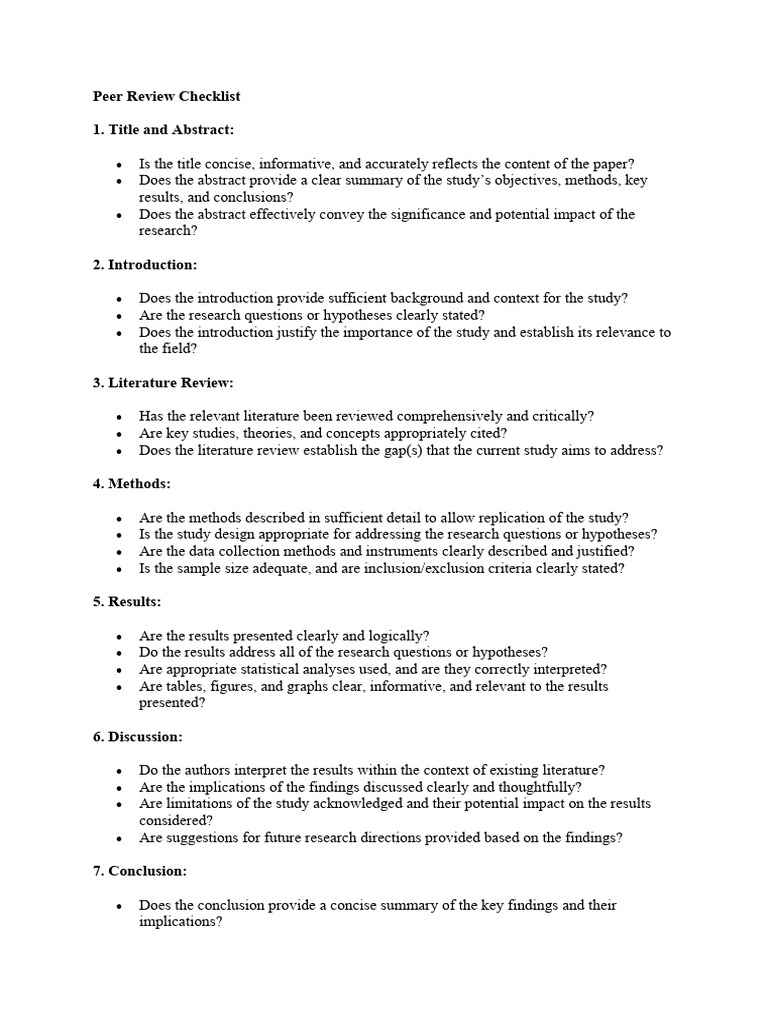 Peer Review Checklist | PDF | Methodology | Sociology