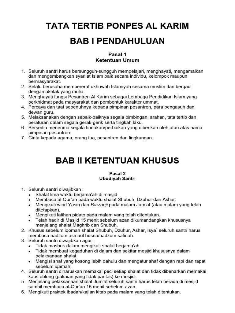 Tata Tertib Santri Al Karim | PDF