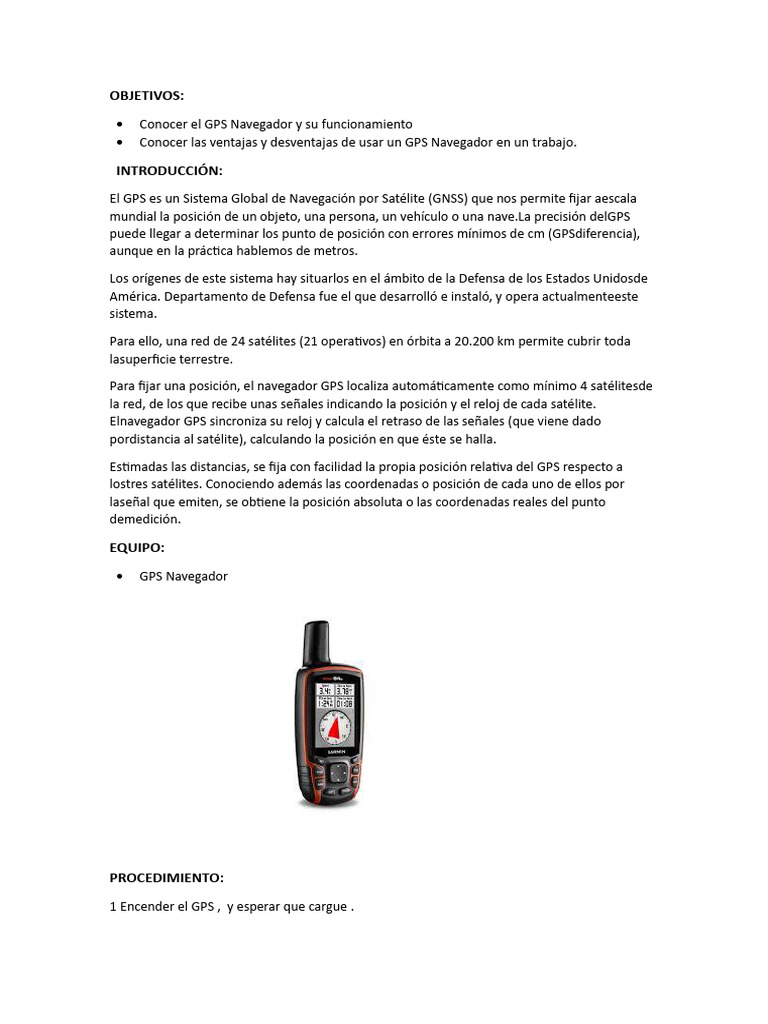 Funcionamiento y Uso del GPS Navegador | PDF | Sistema de ...