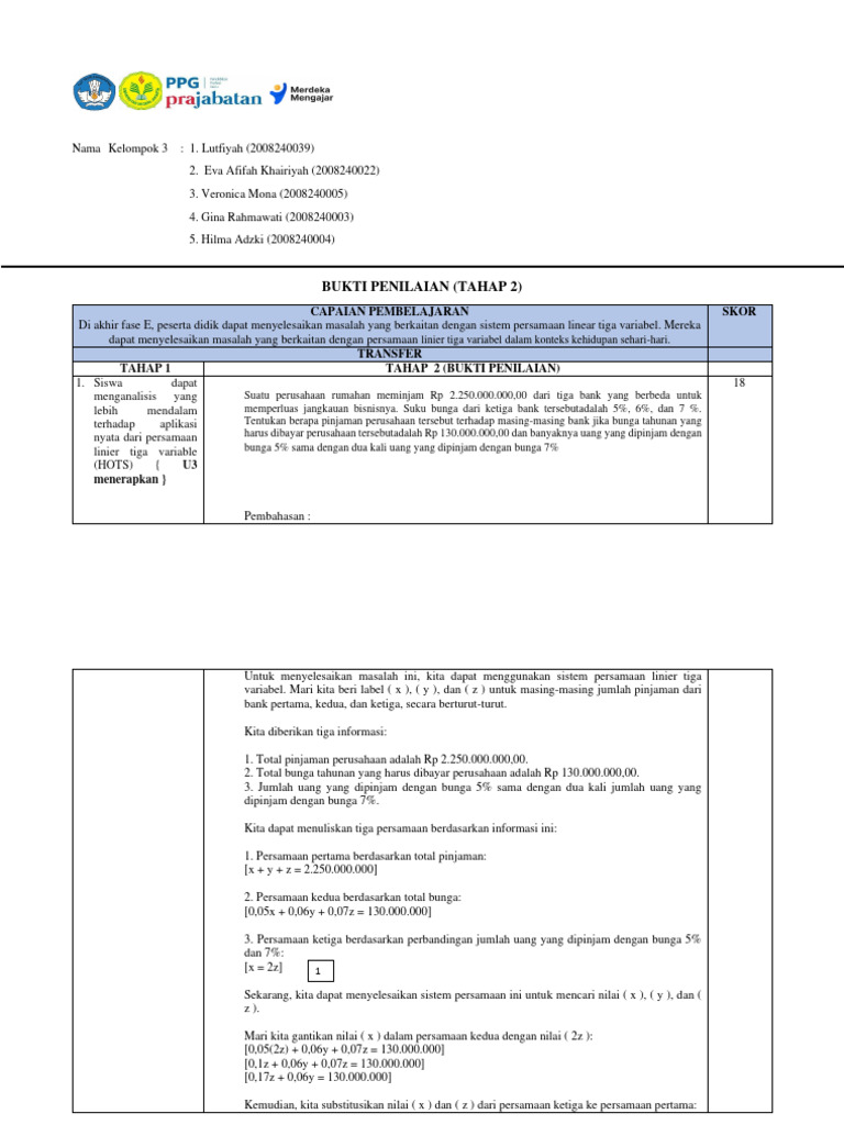 Rubrik Dan Modul Ajar SPLTV Kelas X | PDF | Metode & Bahan Ajar