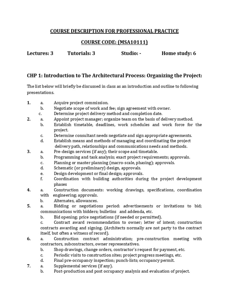 COURSE DESCRIPTION FOR I Sem | PDF | Design | Planning