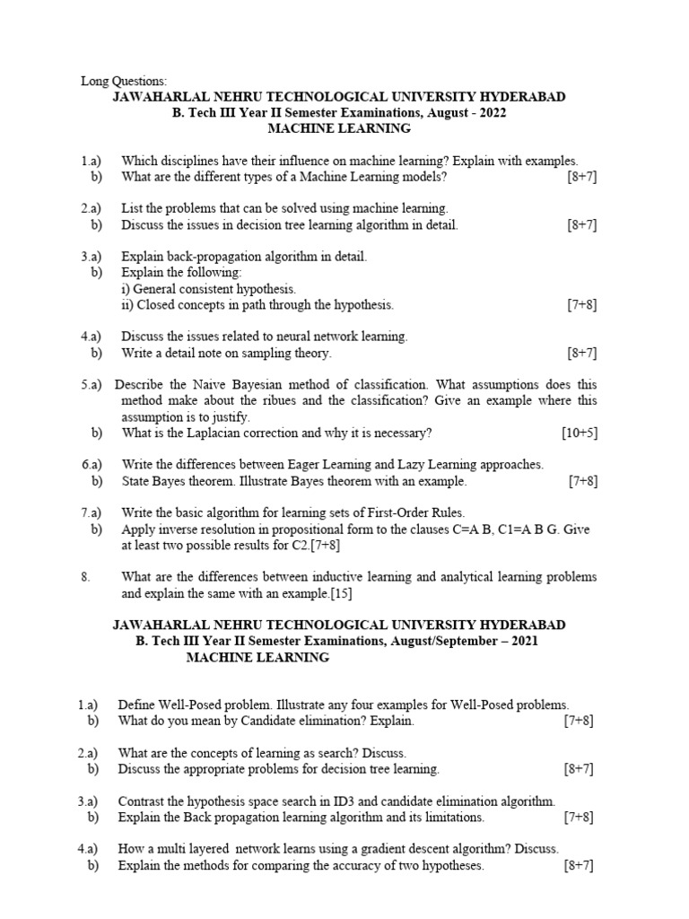 Machine Learning Exam Questions 2022-2023 | PDF | Machine Learning ...