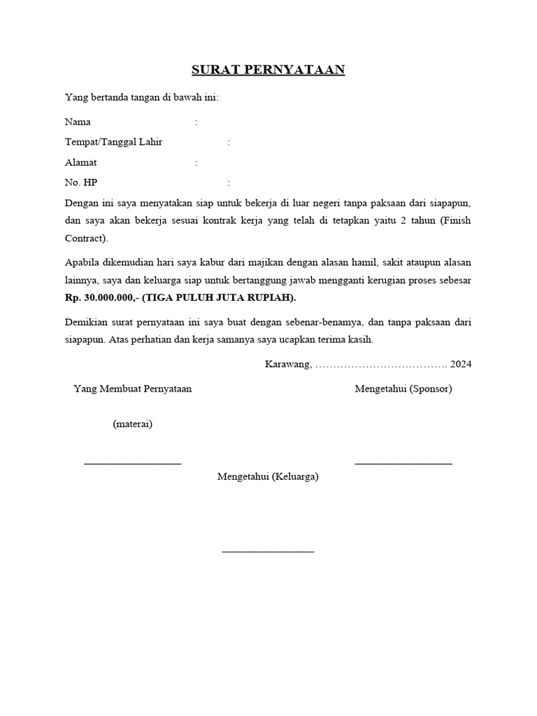 Surat Pernyataan Jika Kabur | PDF