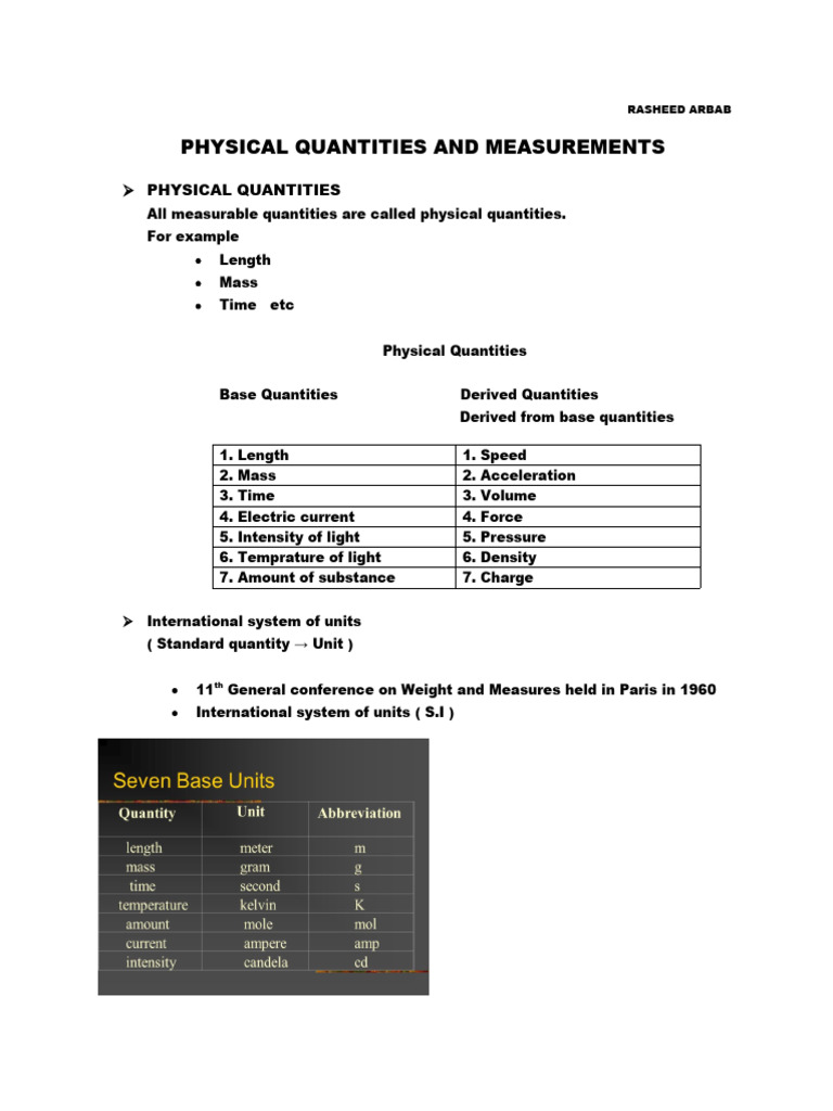 Physical Quantities and Measurements | PDF | Measurement | International System Of Units