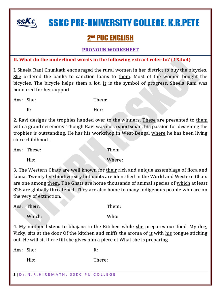 II pu pronoun worksheet | PDF