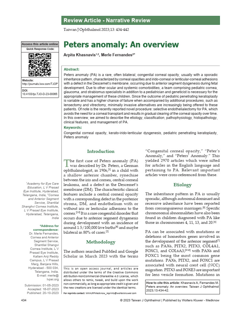 Peters Anomaly An Overview | PDF | Cornea | Glaucoma