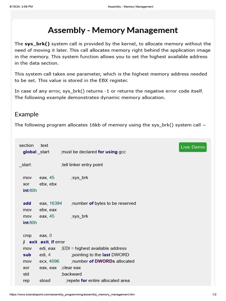Assembly - Memory Management | Download Free PDF | Software Development | Computer Science